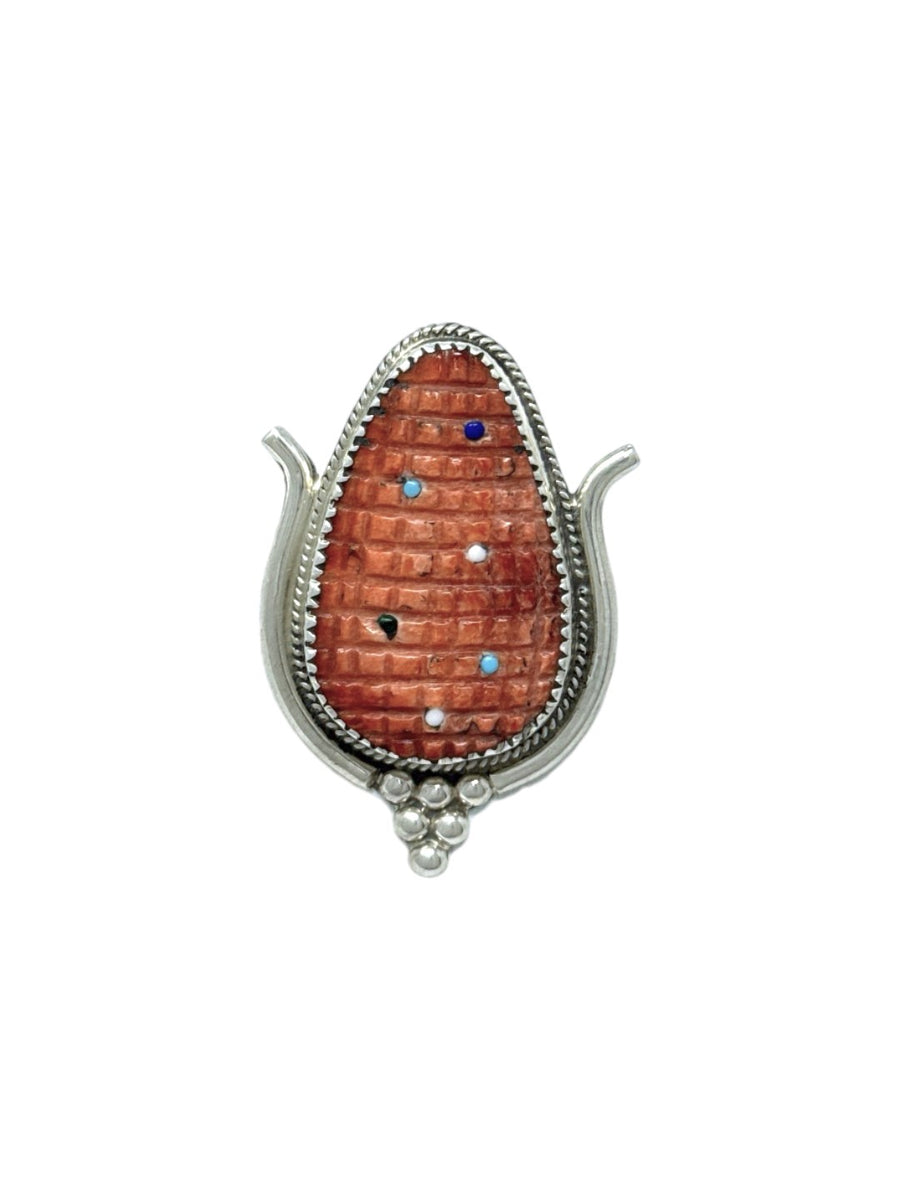 Beverly Etsate, Pin, Red Spiny Oyster Shell, Multi-Stone, Zuni Handmad ...