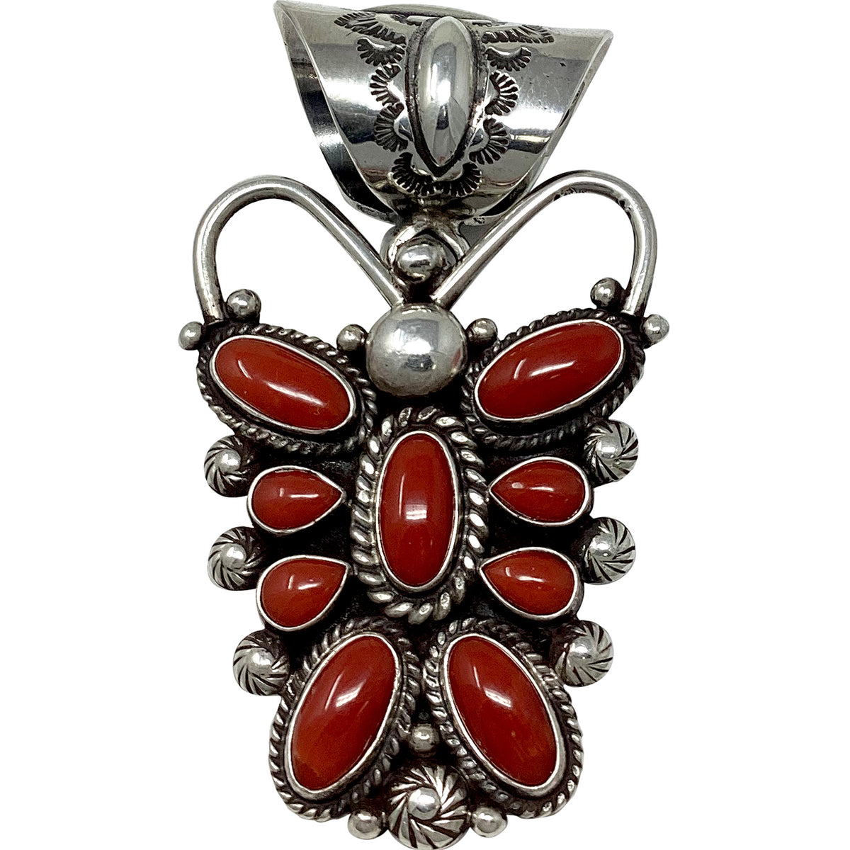 Tyler Brown, Pendant, Coral, Sterling Silver, Navajo Handmade, 2 3/4 ...