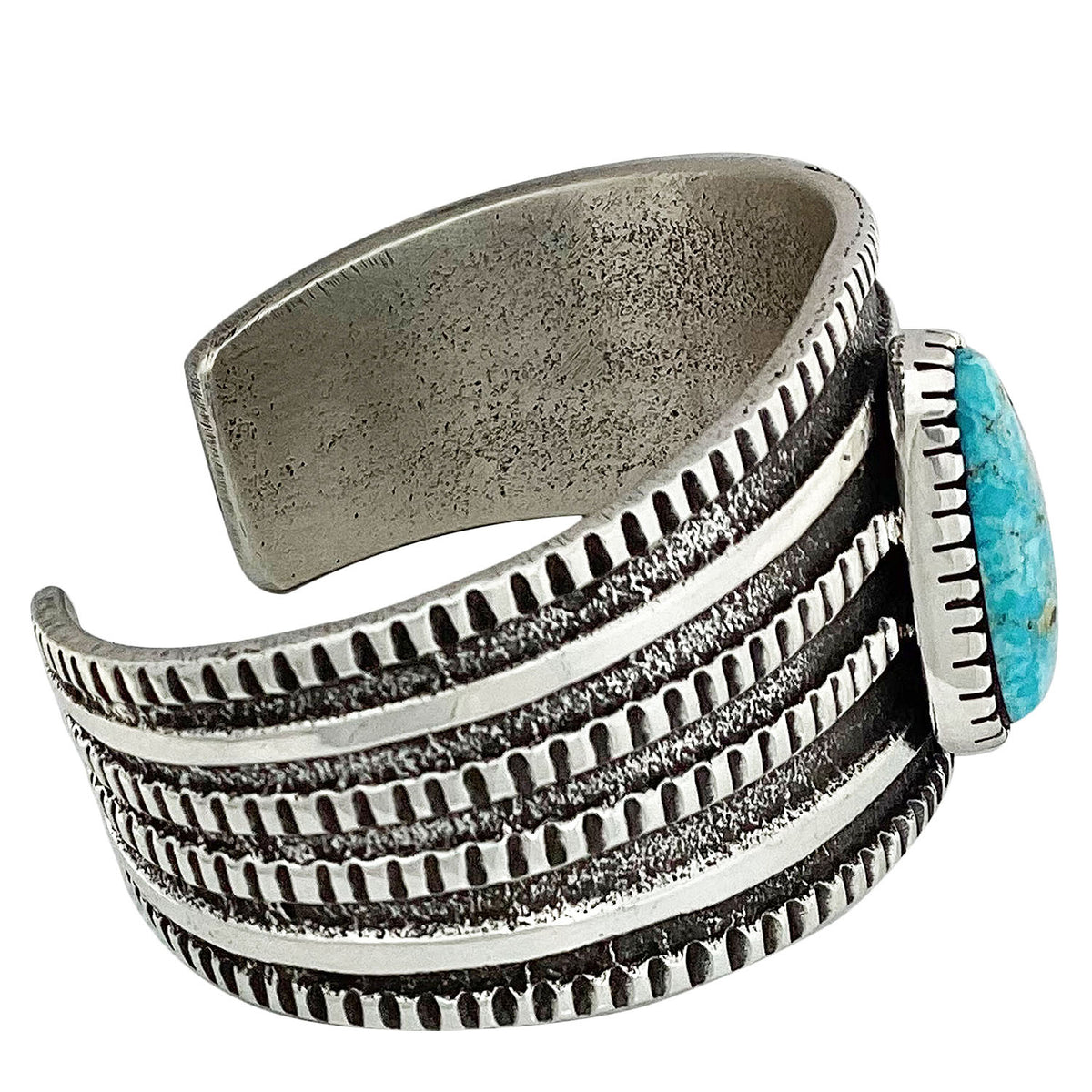 Stanford Yazzie, Bracelet, Kingman Turquoise, Tufa Cast, Navajo Handma ...