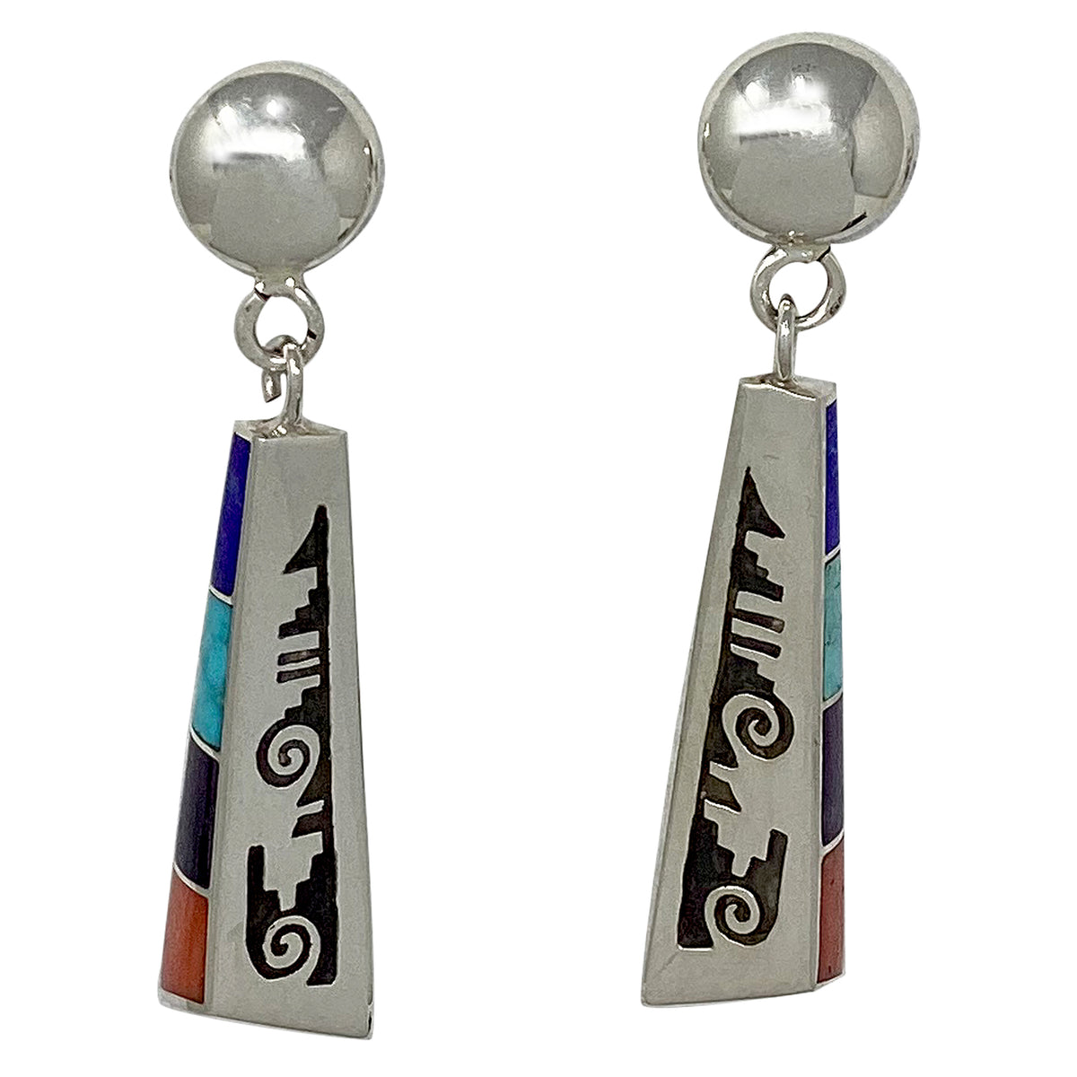 Lonn Parker, Earring, Multi Stone, Silver Overlay Design, Navajo, 2 1 ...