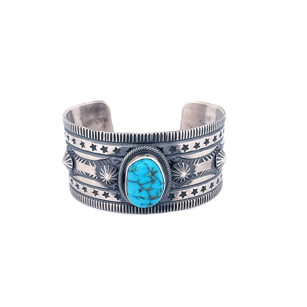Delbert Gordon, Bracelet, Kingman Turquoise, Sterling Silver, Navajo ...