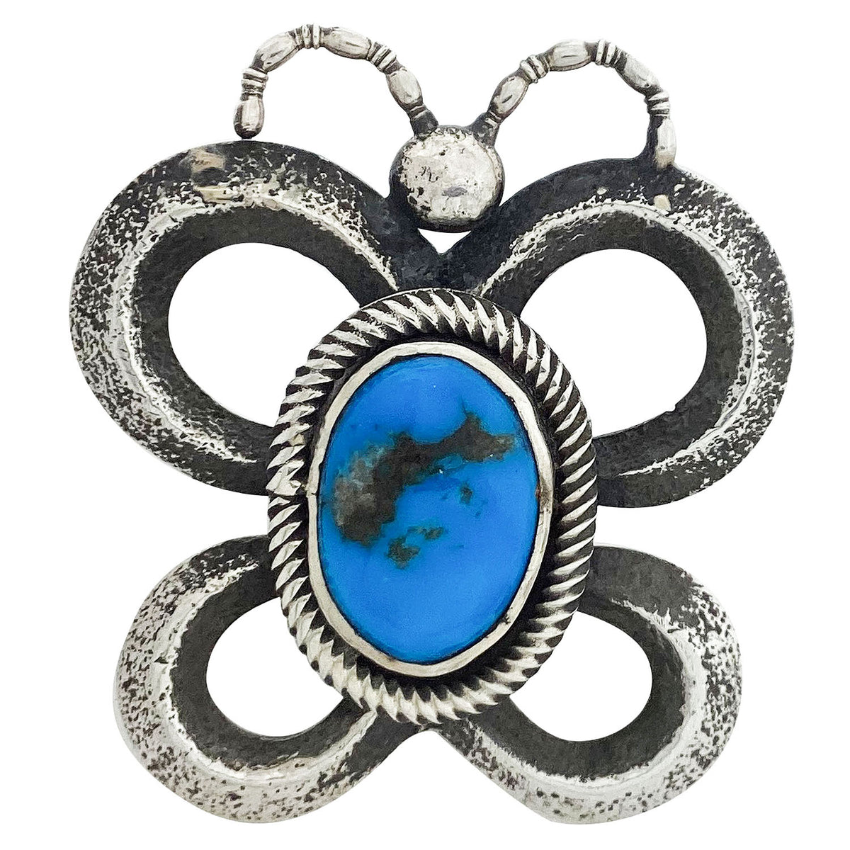 Roy Tracy, Ring, Butterfly, Kingman Turquoise, Tufa, Silver, Navajo Ha ...
