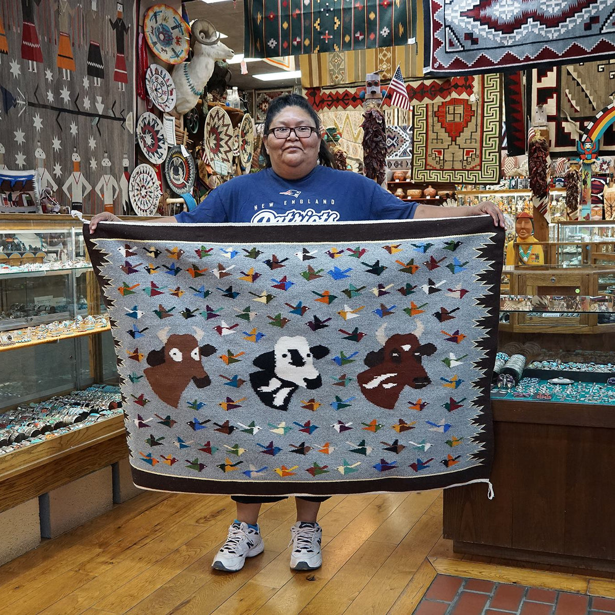 Wenora Joe, Bird/Cow Pictoral, Navajo Handwoven Rug, 39 in x 47 in ...